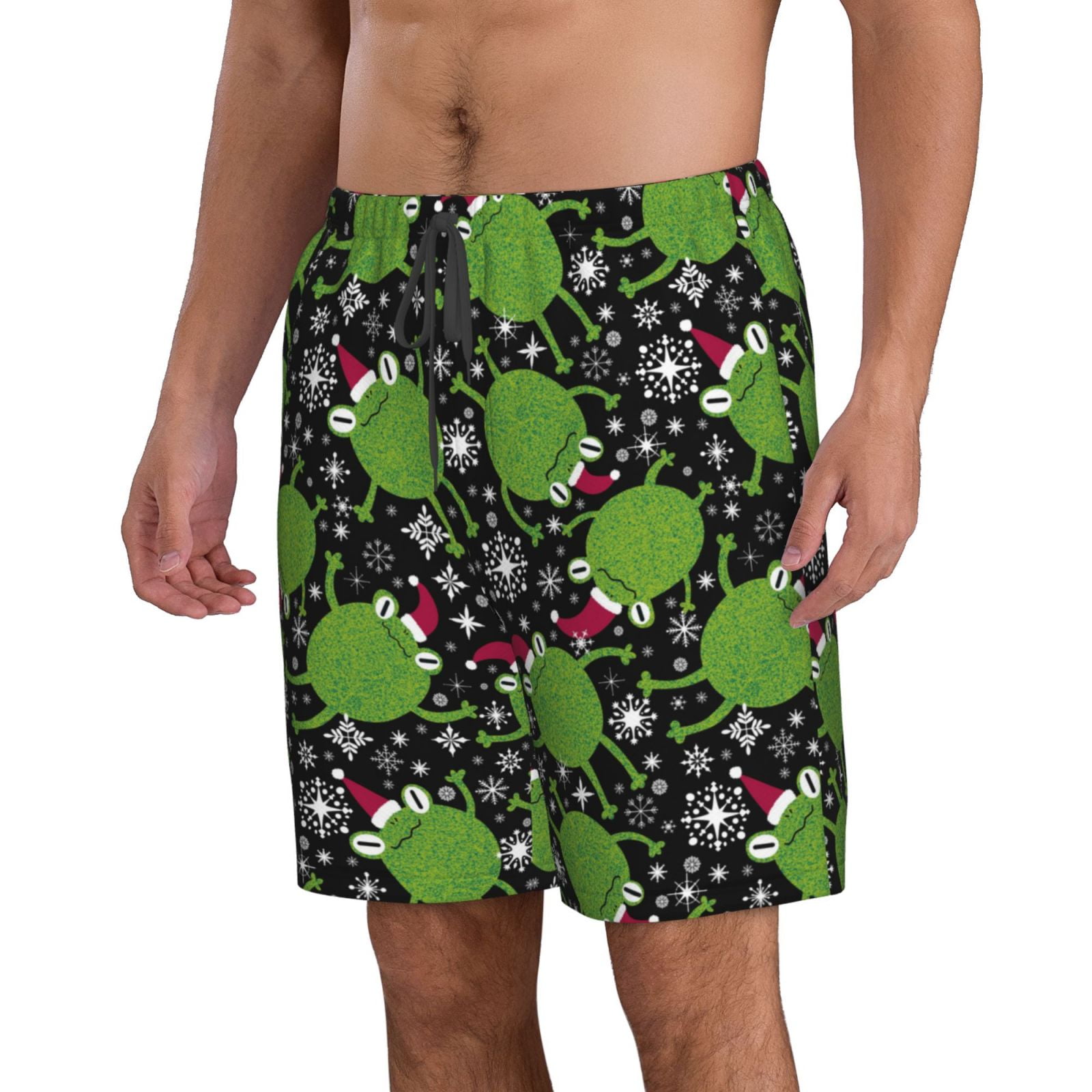 Uemuo Frogs And Santa Hat Pattern Men's Swim Trunks Hawaiian Beach ...