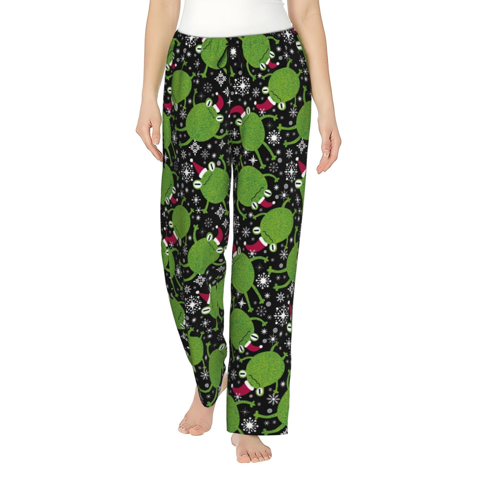 Uemuo Frogs And Santa Hat Pattern Women's Wide Leg Palazzo Lounge Pants ...