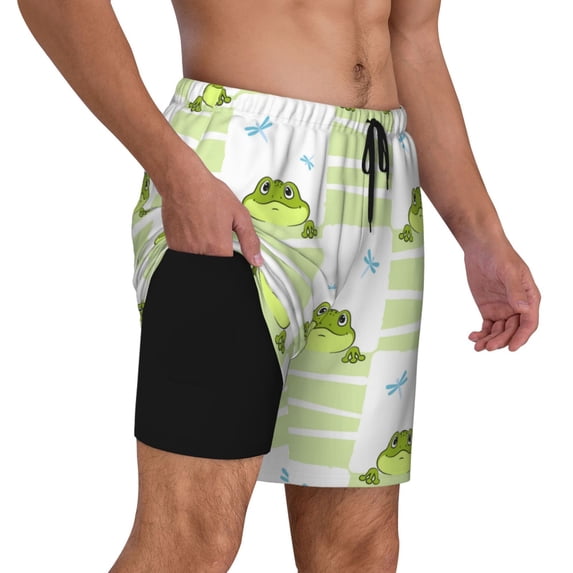 Uemuo Frogs and Dragonflies Pattern Mens Swim Trunks Quick Dry Board ...