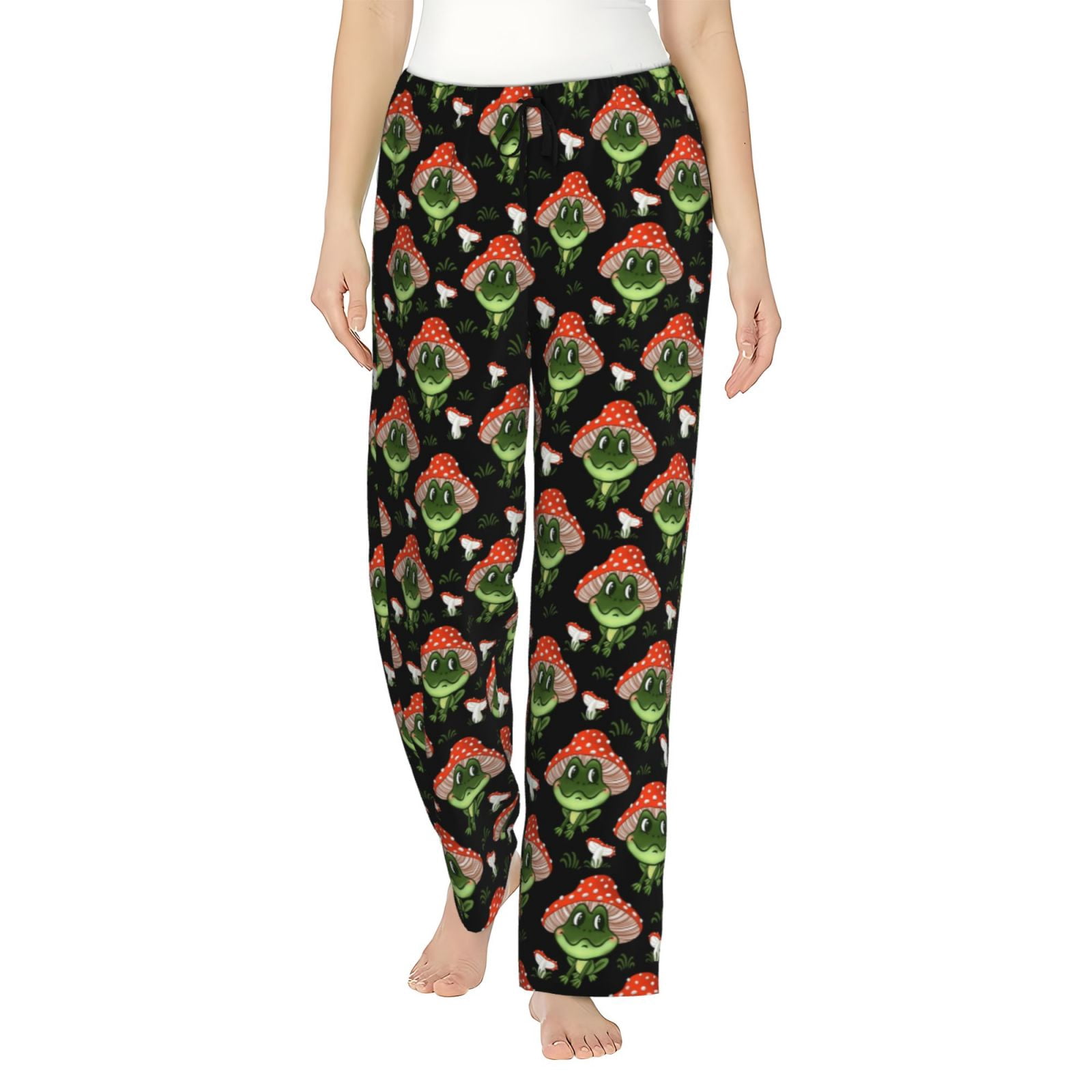 Uemuo Frogs In Mushroom Hats Pattern Women's Wide Leg Palazzo Lounge ...