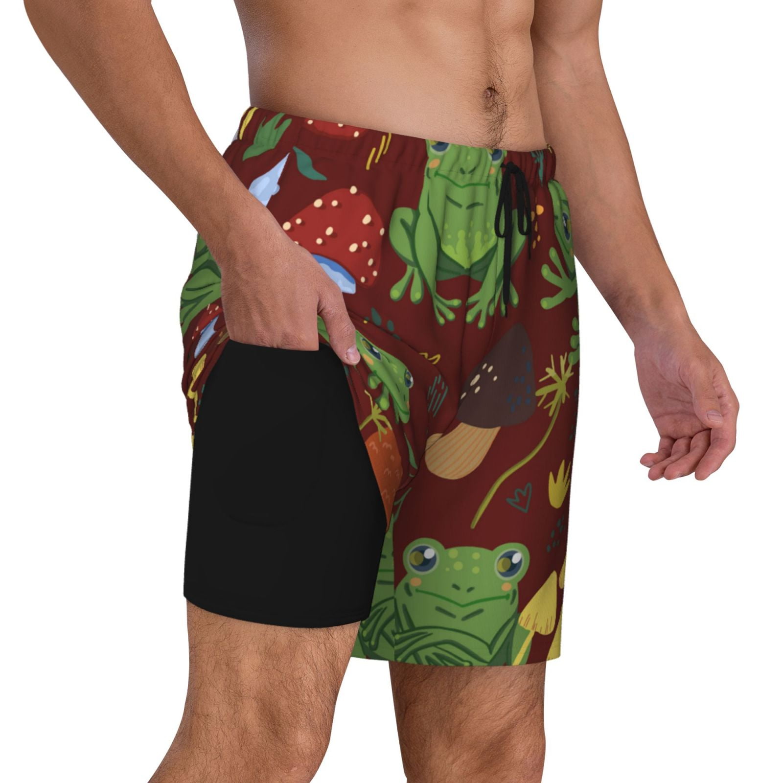 Uemuo Frogs and Mushrooms Pattern Mens Swim Trunks Quick Dry Board ...