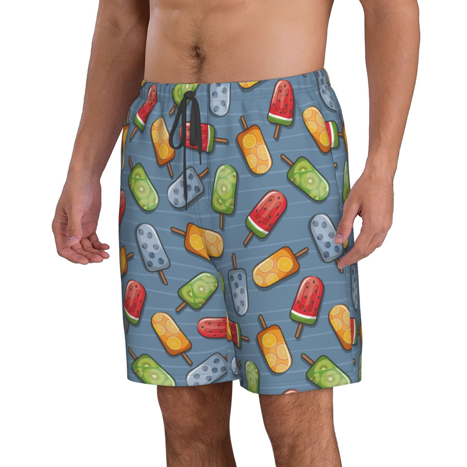 Uemuo Fruit Ice Cream Pattern Men's Swim Trunks Hawaiian Beach Bathing ...