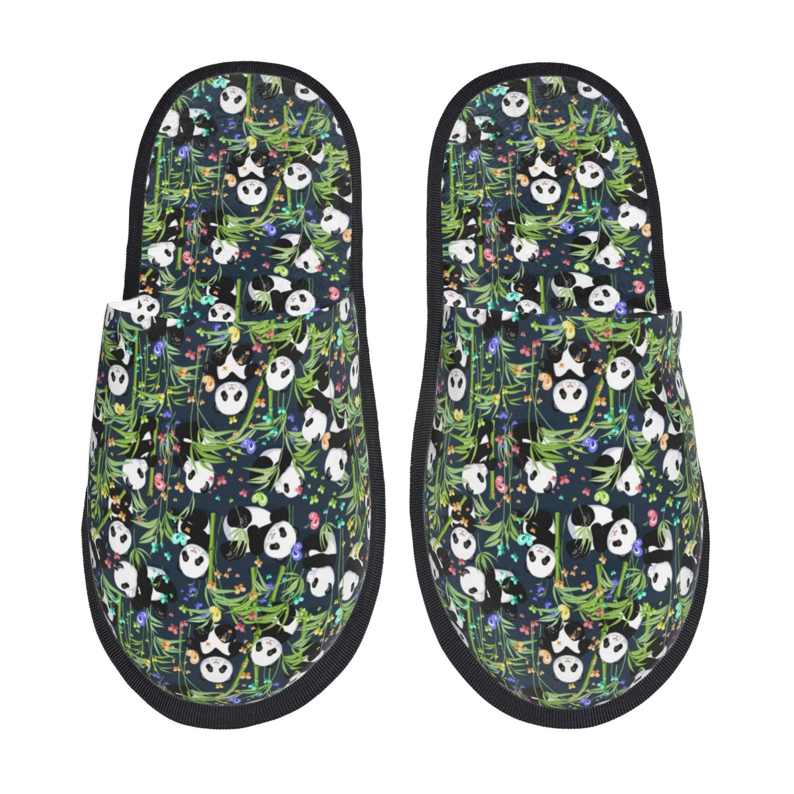 Uemuo Fun Panda Playing With Bamboo Leaves Printe Plush Furry Slippers ...