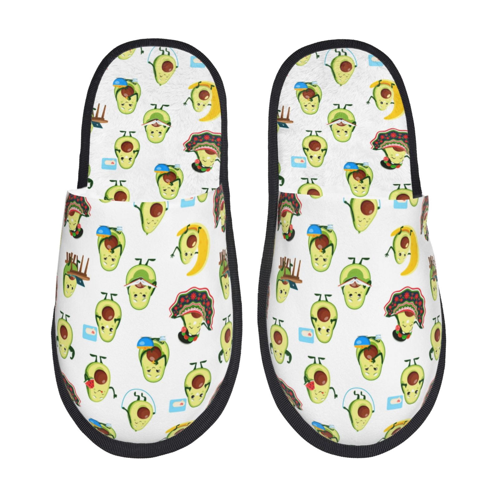 Uemuo Funny Avocado In Mexican Clothes Printe Plush Furry Slippers with ...