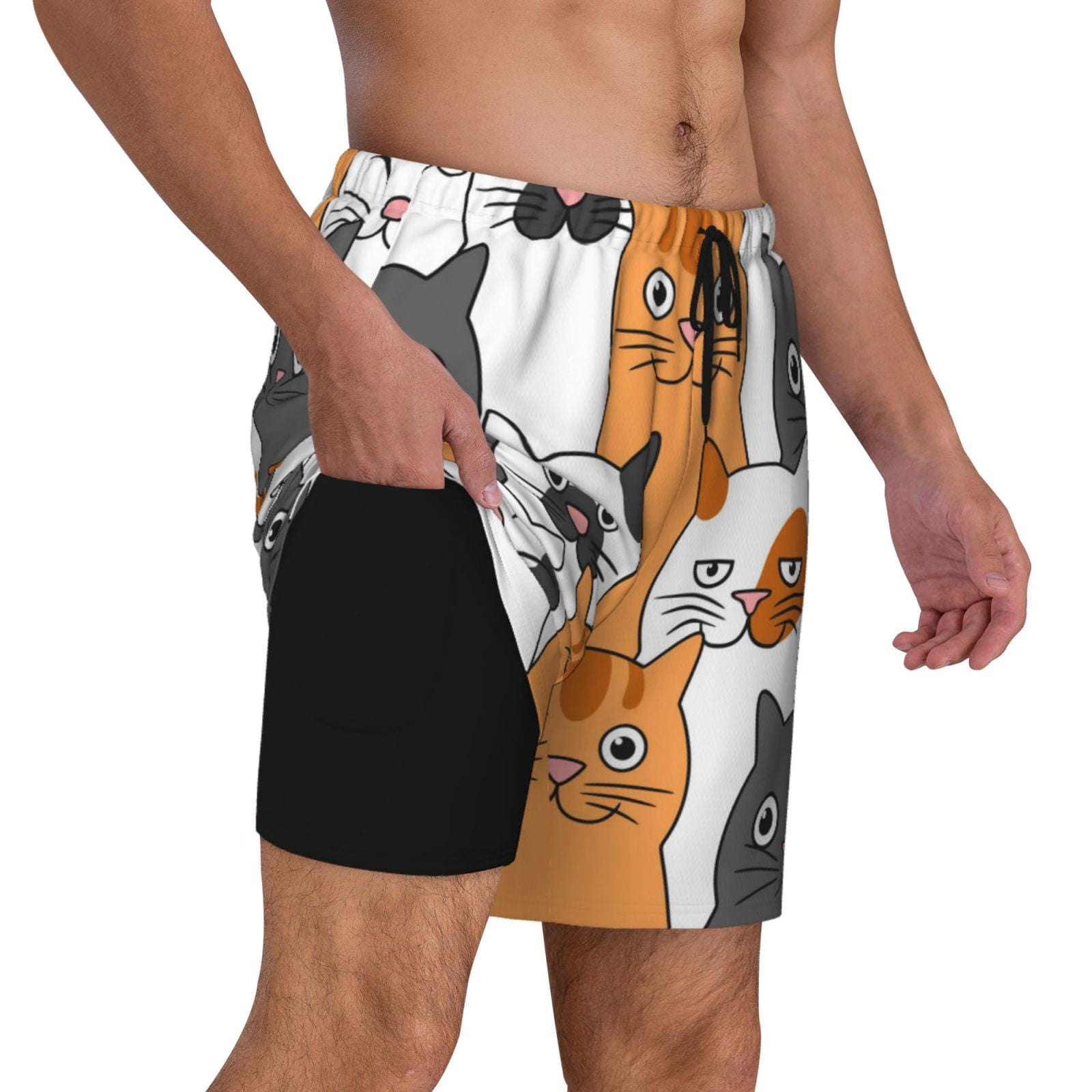 Uemuo Funny Cats Pattern Mens Swim Trunks Quick Dry Board Shorts with ...