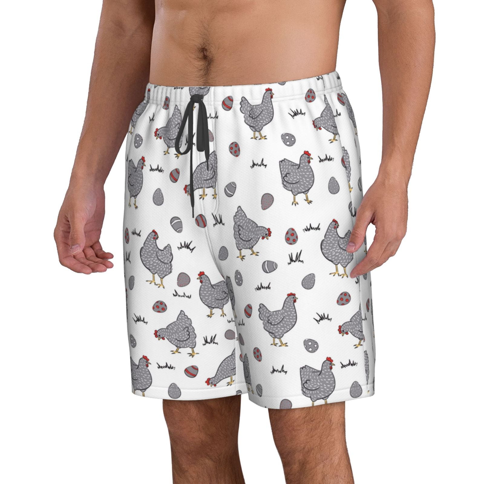 Uemuo Funny Chicken Pattern Men's Swim Trunks Hawaiian Beach Bathing ...