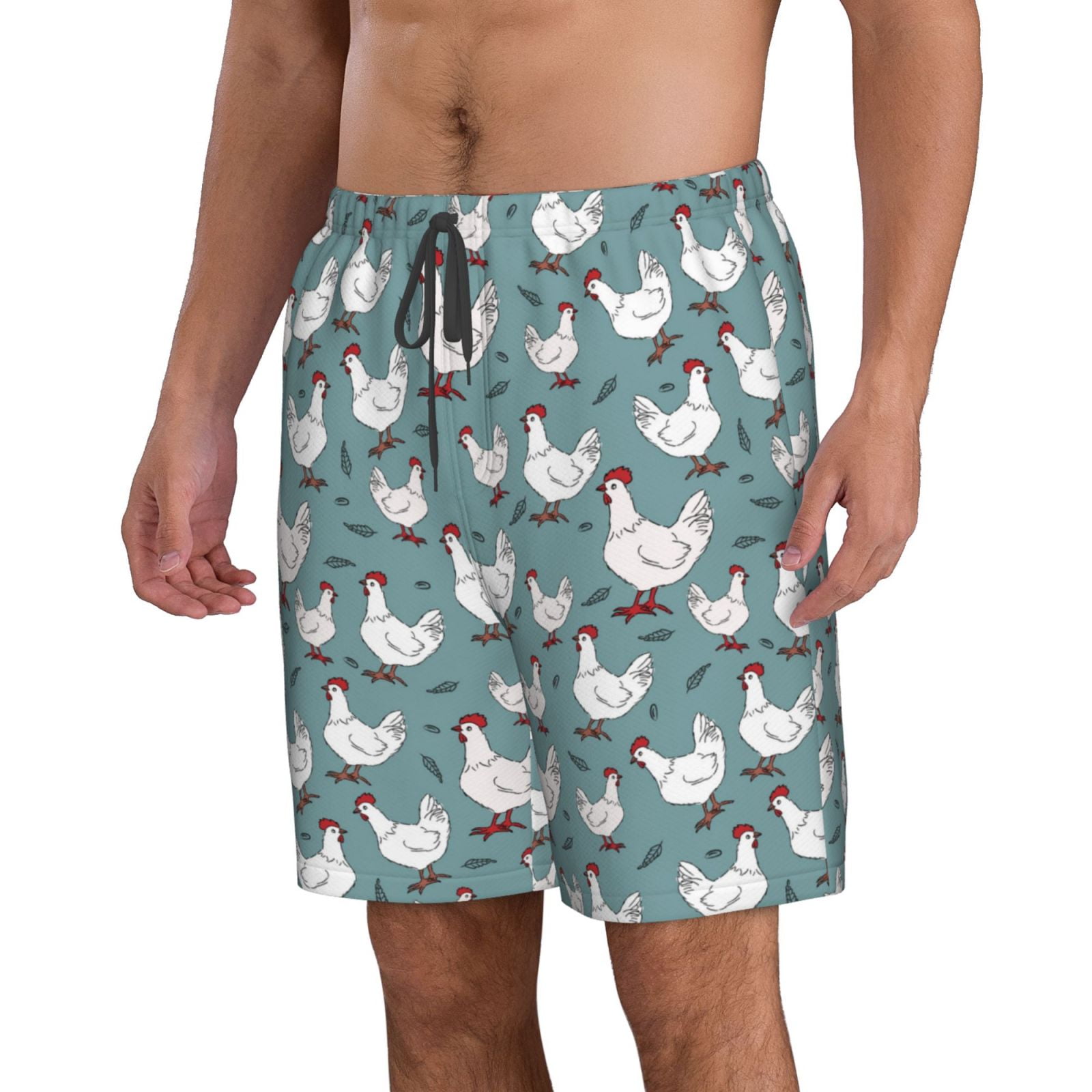 Uemuo Funny Chicken Pattern Men's Swim Trunks Hawaiian Beach Bathing ...