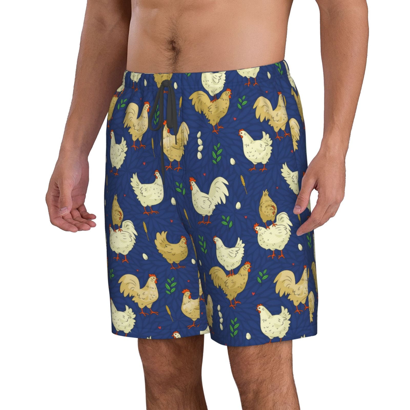 Uemuo Funny Chicken Pattern Men's Swim Trunks Hawaiian Beach Bathing ...