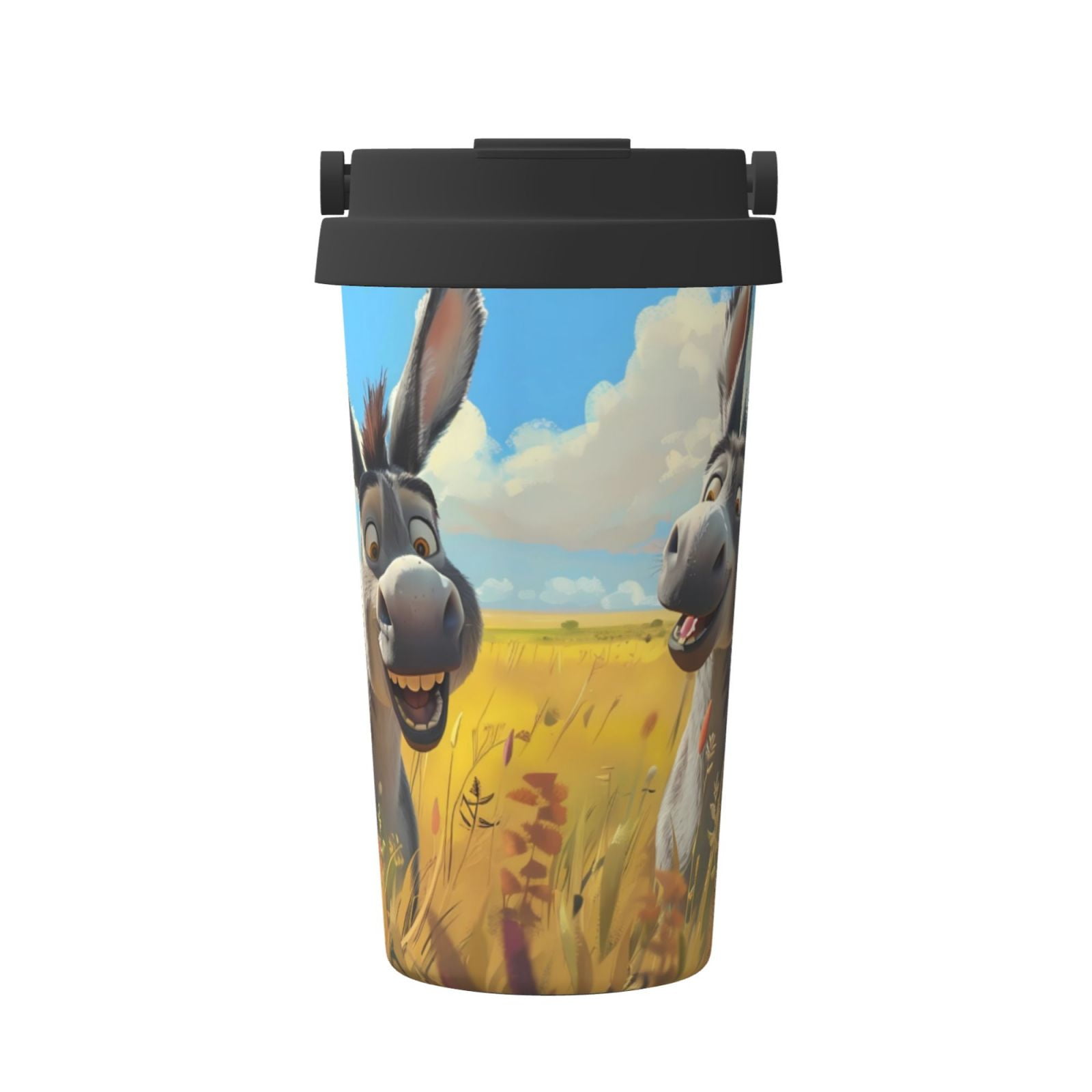 Uemuo Funny Countryside Donkey Print Carry Insulated Coffee Mug, Travel ...