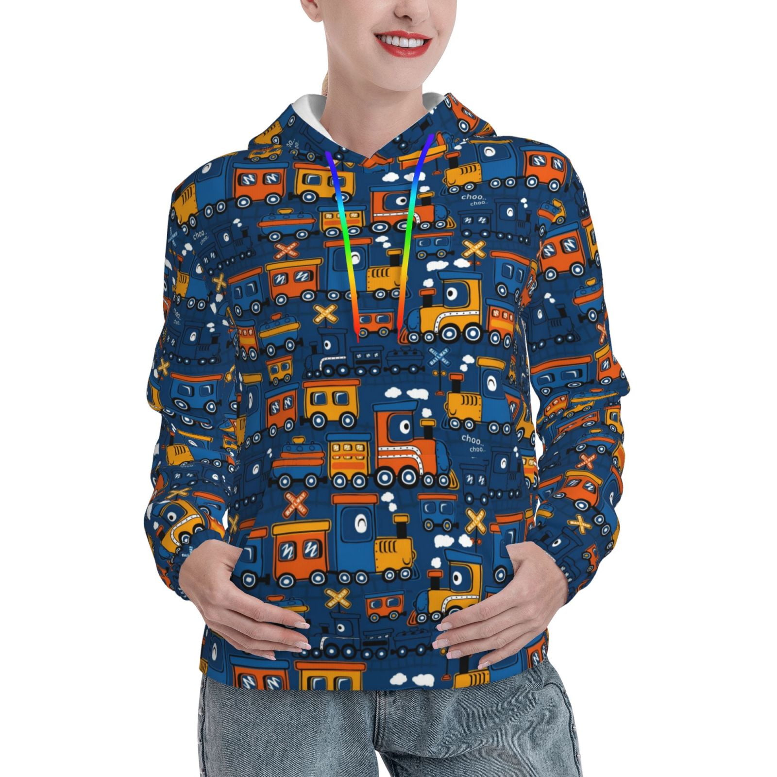 Uemuo Funny Steam Train Pattern Women's Hoodie with Eye-catching ...