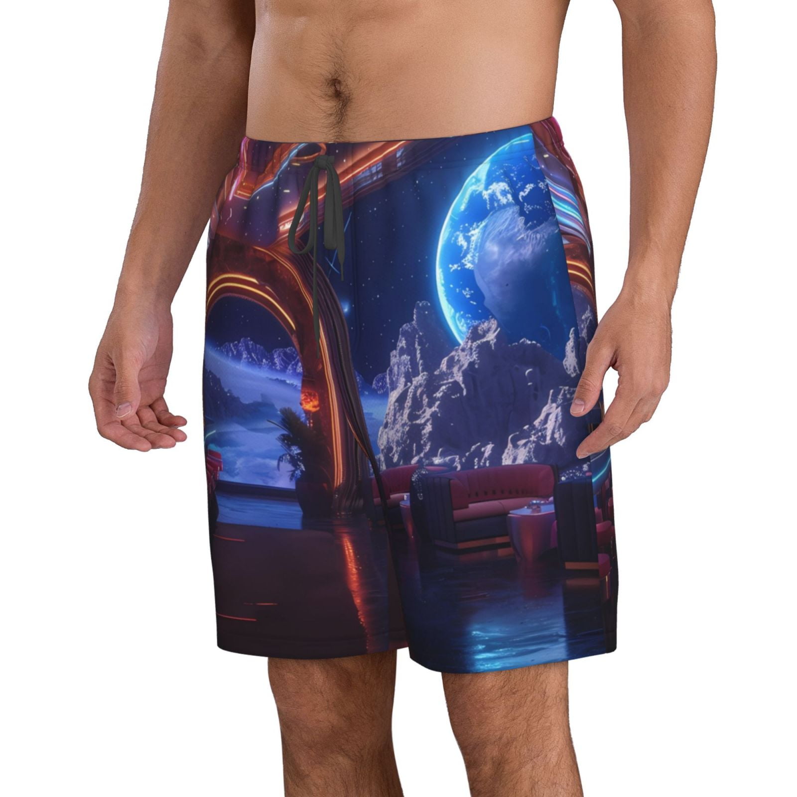 Uemuo Futuristic Bar Space View Pattern Men's Swim Trunks Hawaiian ...
