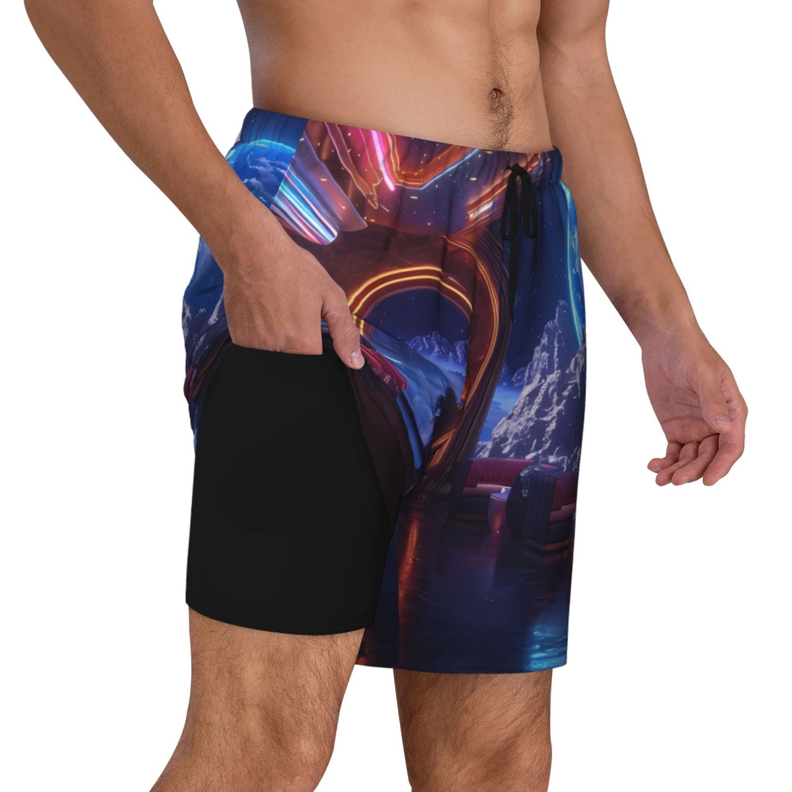 Uemuo Futuristic Bar Space View Pattern Mens Swim Trunks Quick Dry ...