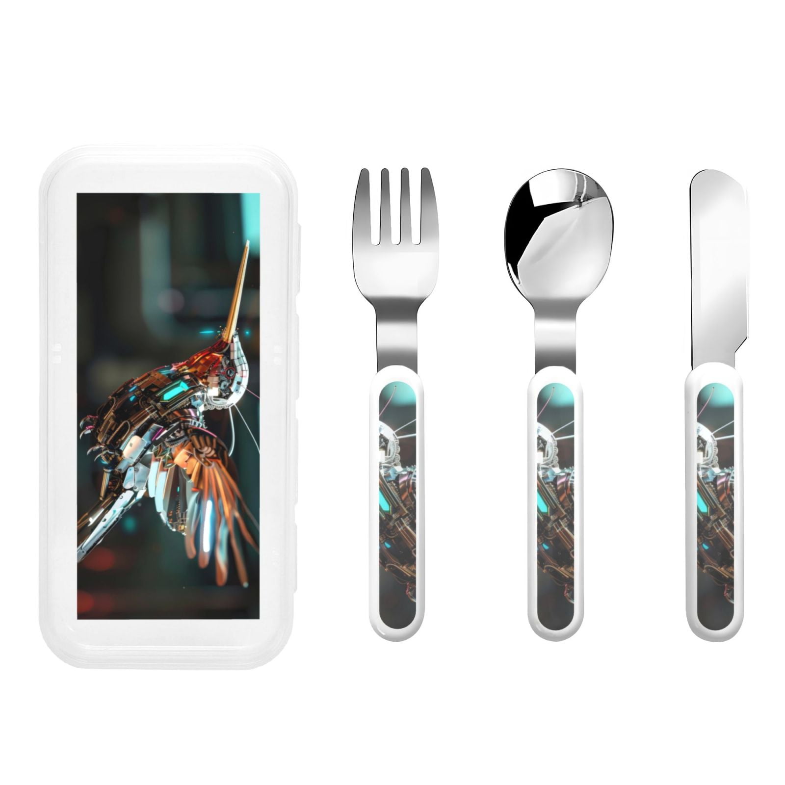 Uemuo Futuristic Robot Hummingbird Print Children's Knife, Fork And ...