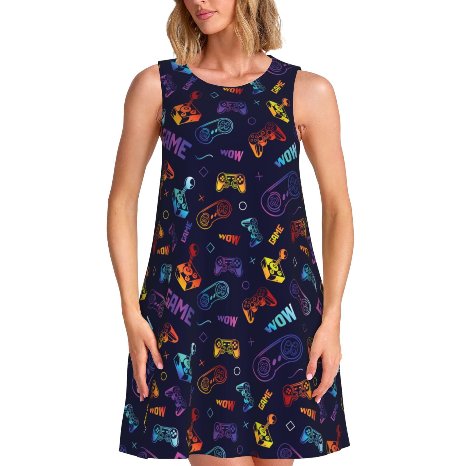 Uemuo Games Pattern Women’s Sleeveless Dress – Casual Summer A-Line ...