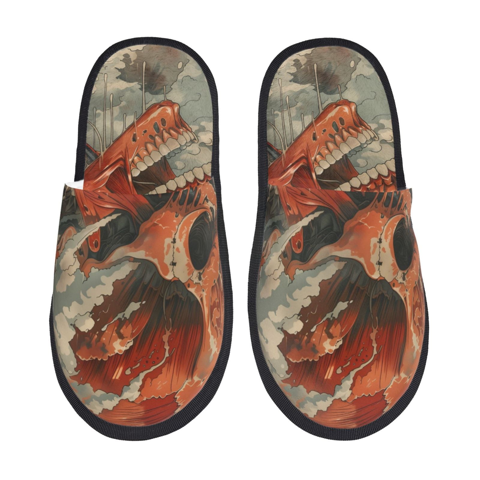 Uemuo Gigantic Skull In Clouds Printe Plush Furry Slippers with EVA Sole for Men & Women, Cozy ...