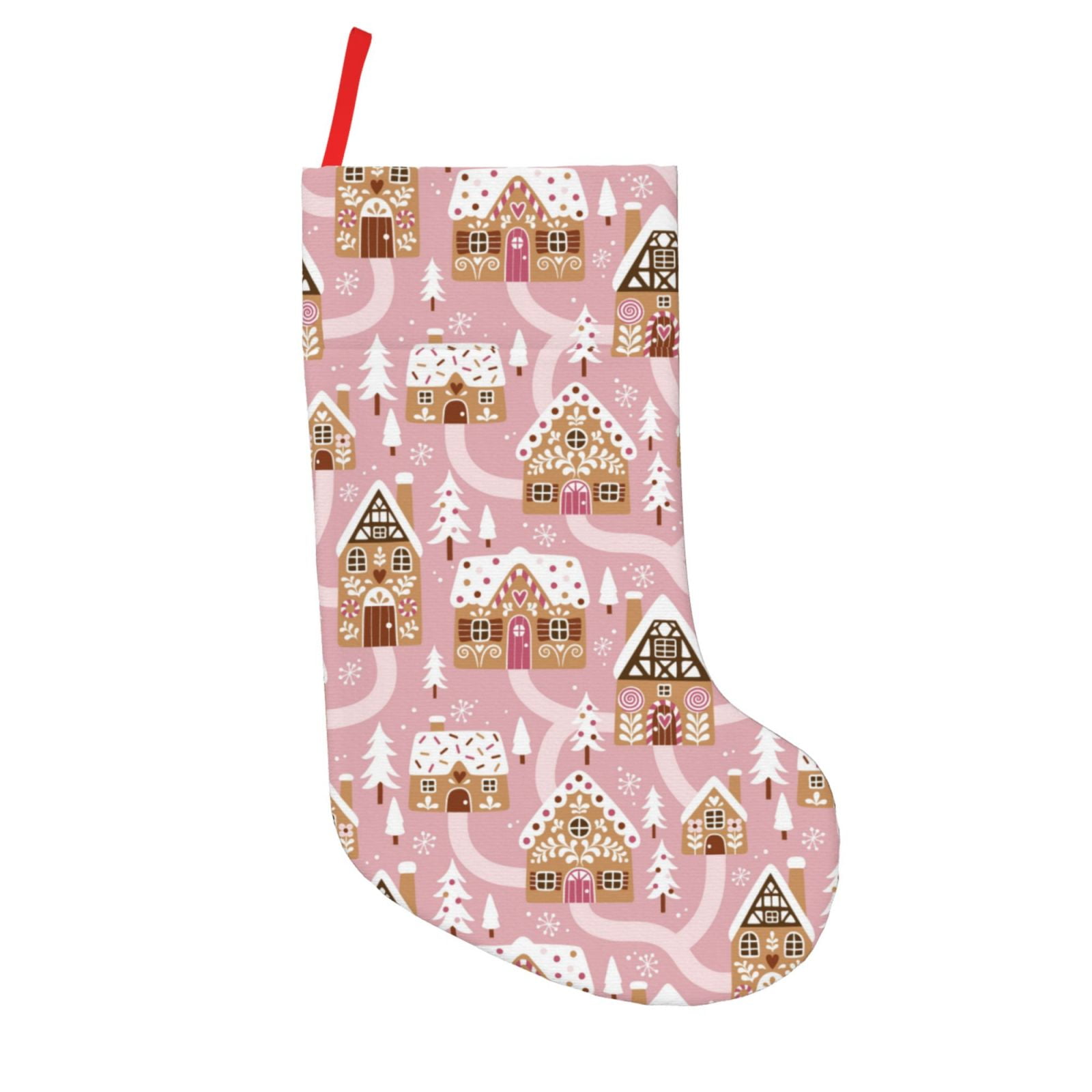 Uemuo Gingerbread Houses Pink Wonderland Print Christmas Stockings ...