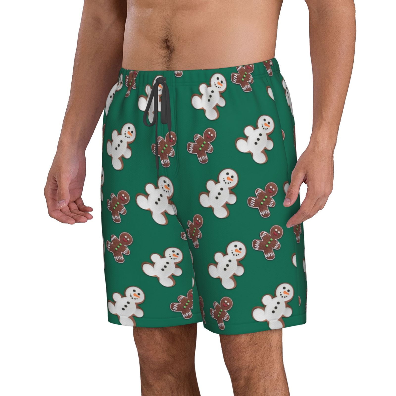 Uemuo Gingerbread Snowman Cookies Pattern Men's Swim Trunks Hawaiian ...