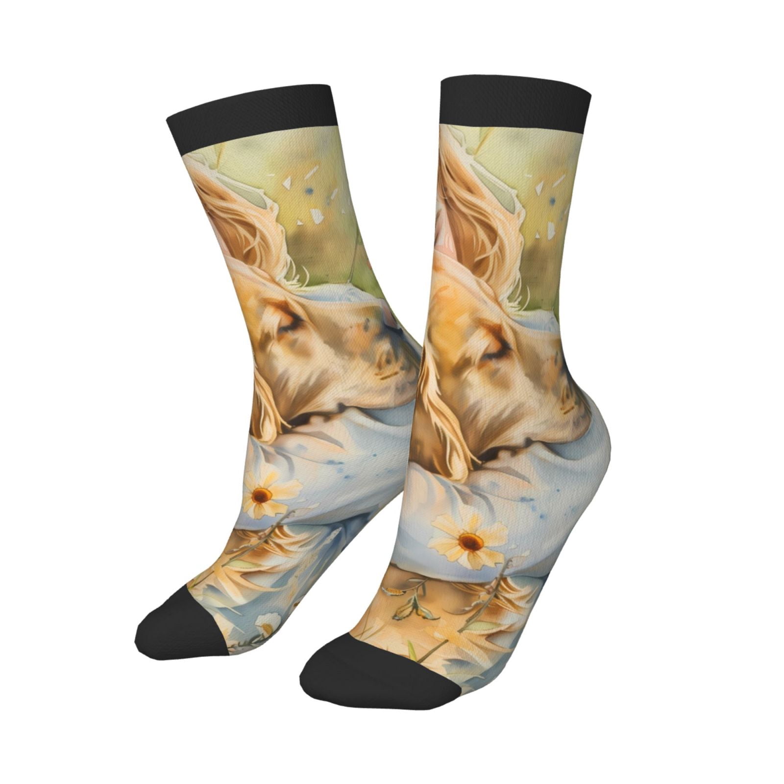 Uemuo Girl Hugging Dog Flowers Printed Kids Boys Socks Seamless Crew ...