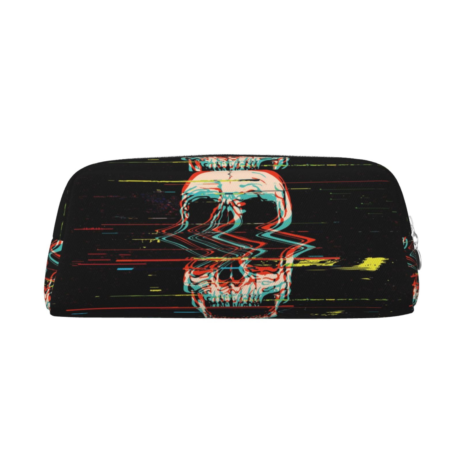 Uemuo Glitch Screaming Skull Printed Leather Pencil Case, Pencil Pouch ...
