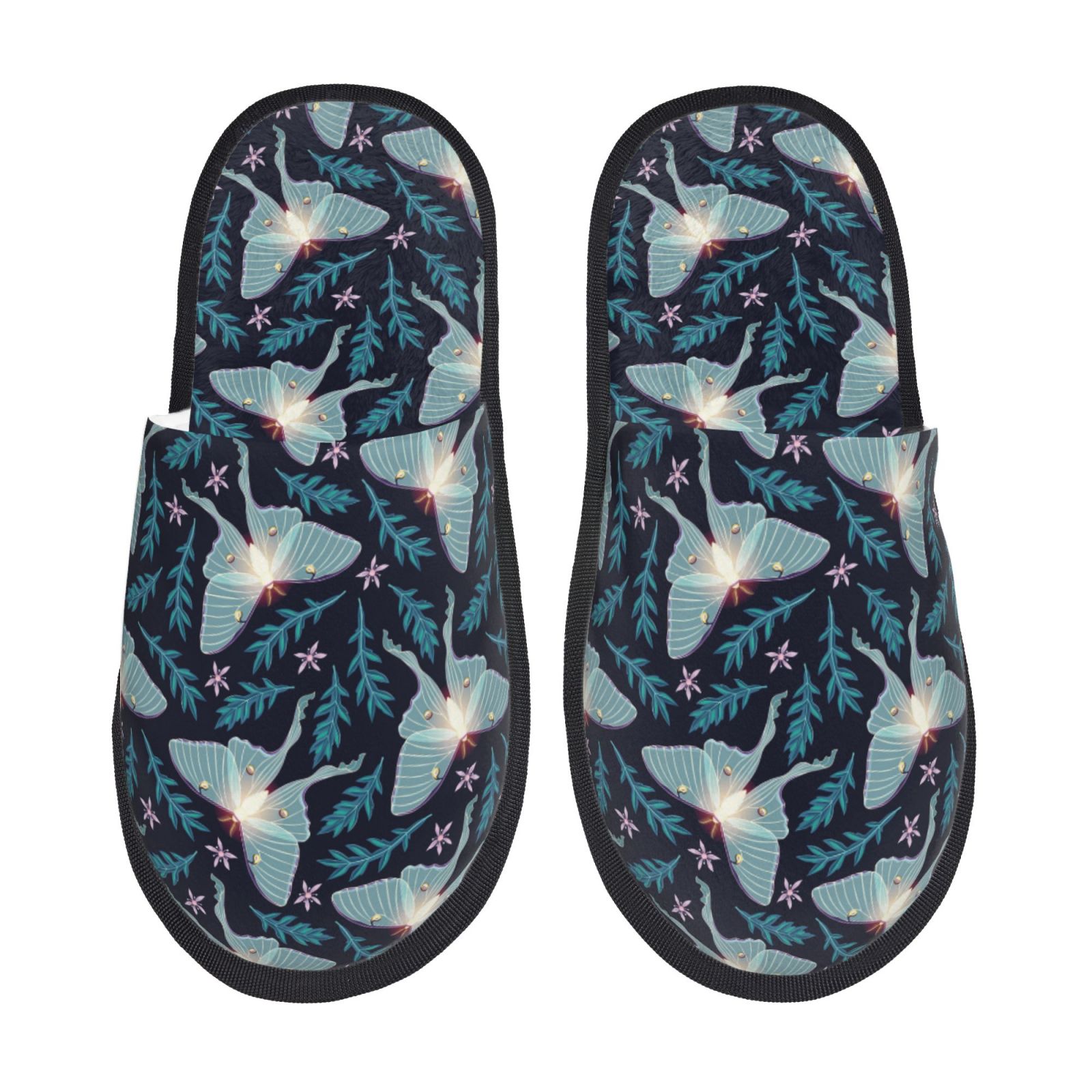 Uemuo Glowing Butterfly Printe Plush Furry Slippers with EVA Sole for ...