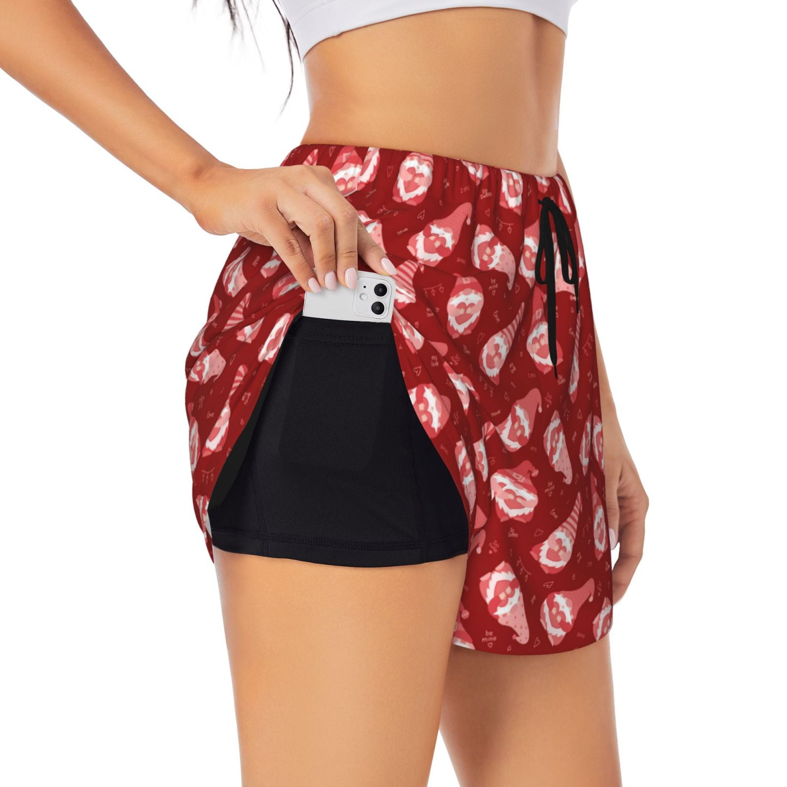 Uemuo Gnomes Holding Hearts Pattern Women's Athletic Shorts High ...