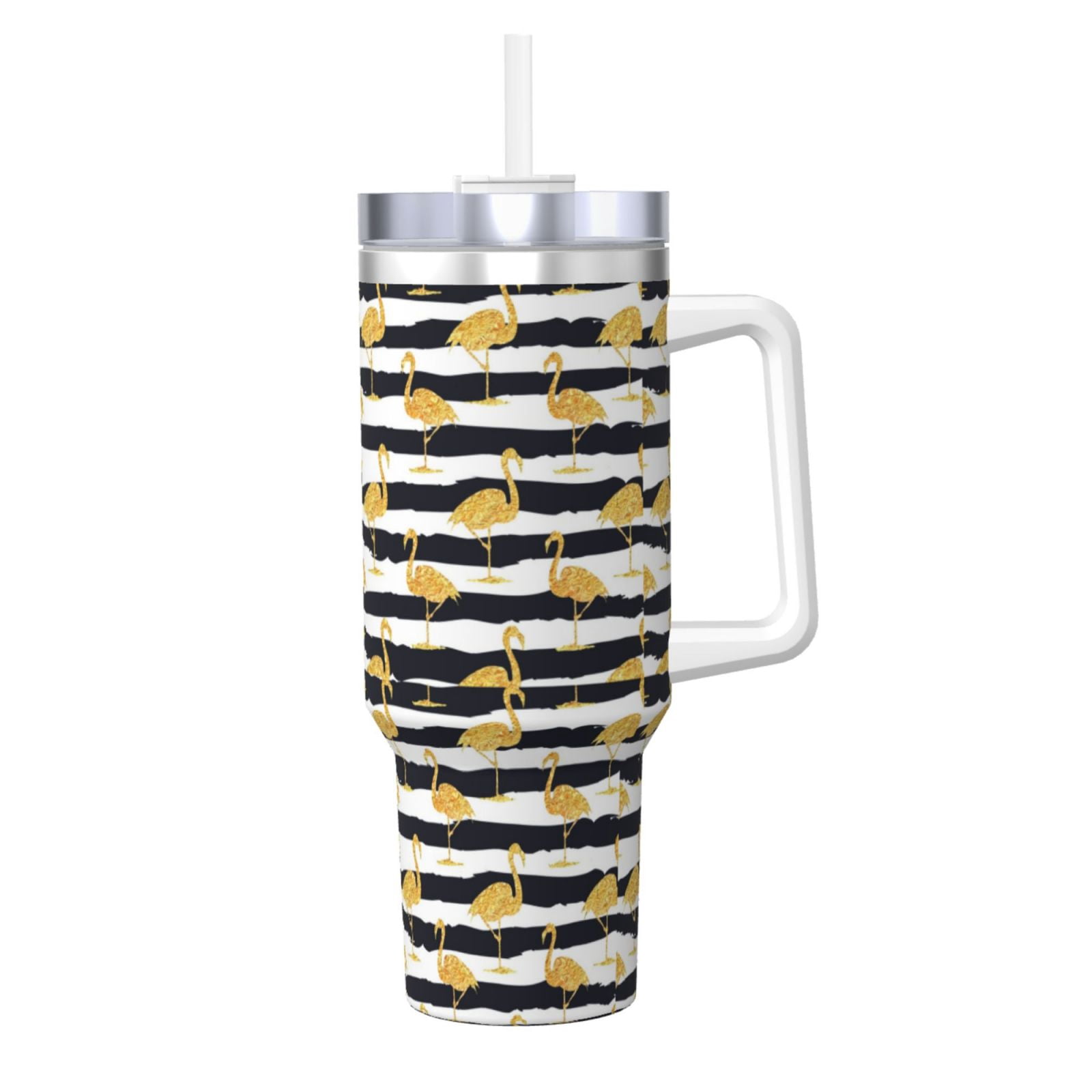 Uemuo Gold Flamingo Print 40oz Ice Bully With Handle And Straw ...