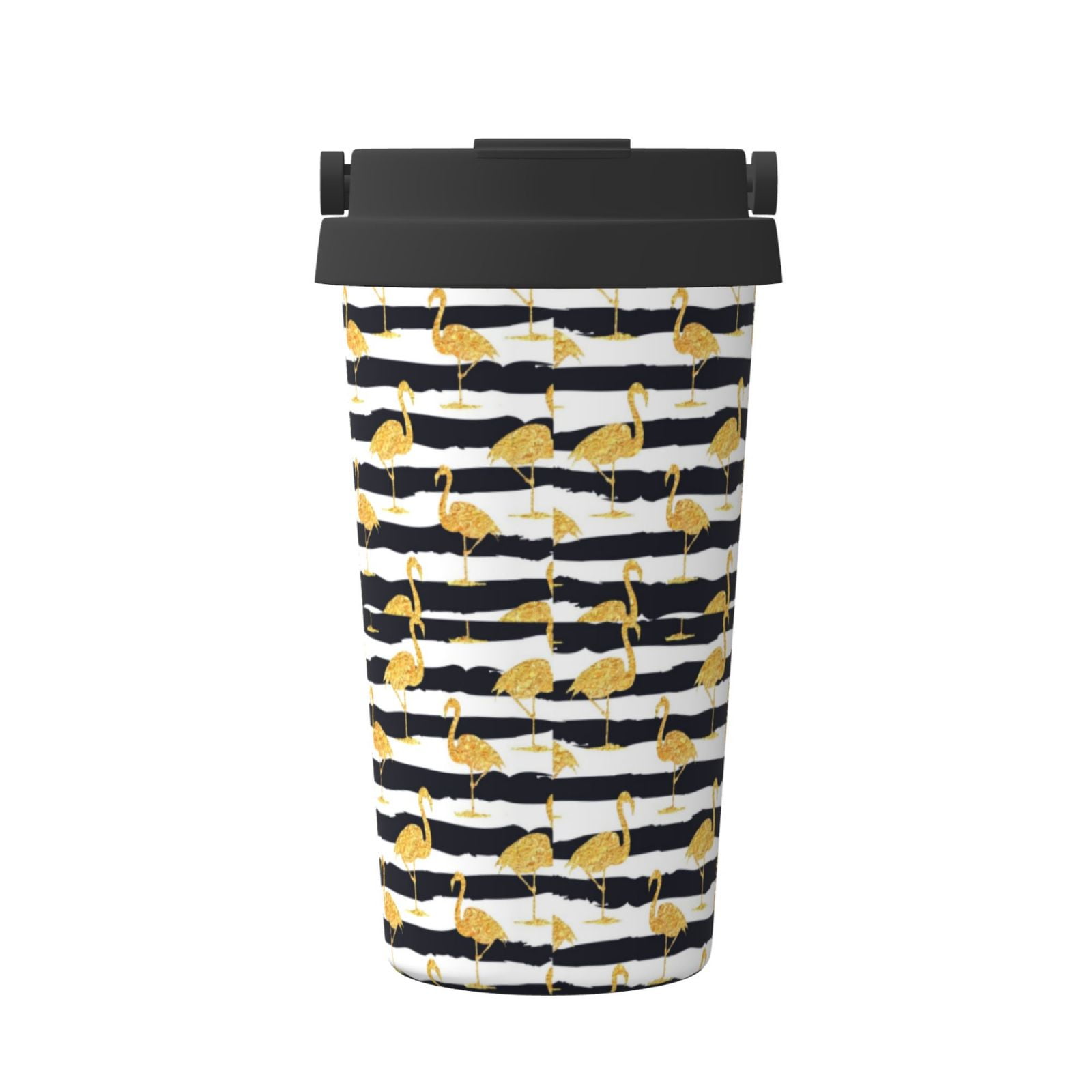 Uemuo Gold Flamingo Print Carry Insulated Coffee Mug, Travel Mug with ...