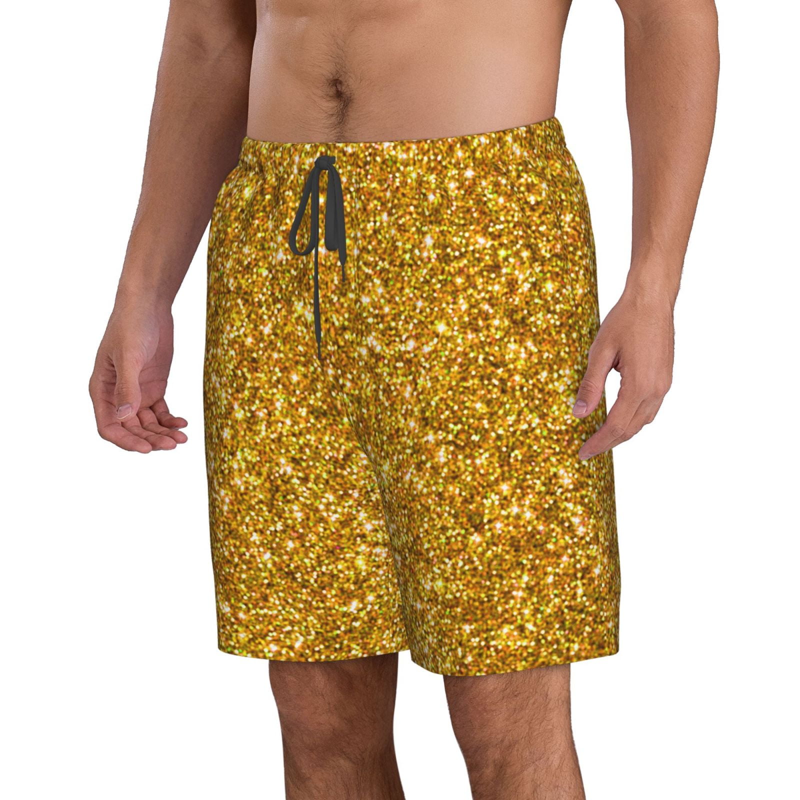 Uemuo Gold Glitter Pattern Men's Swim Trunks Hawaiian Beach Bathing ...