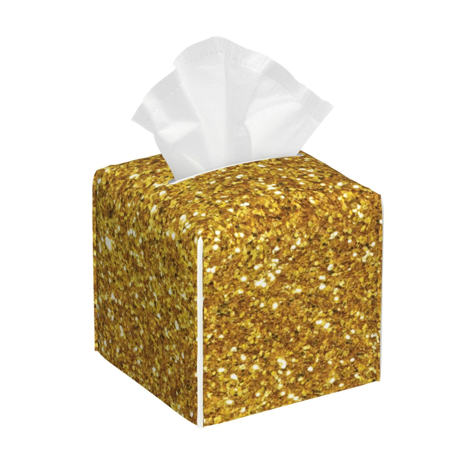 Uemuo Gold Glitter Tissue Box Cover Holder, Square with Bottom Belt ...