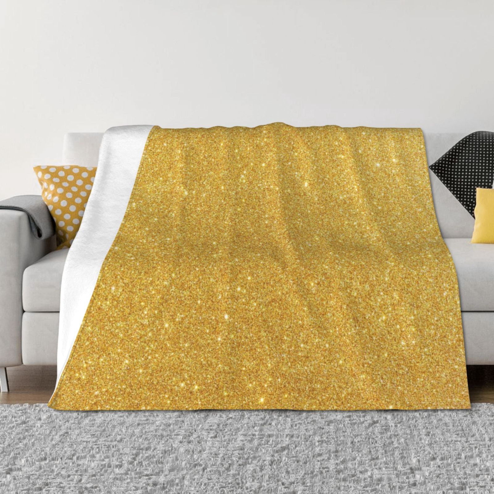 Uemuo Gold Shiny Printed Throw Blanket for Couch, Fluffy Fuzzy Blankets ...