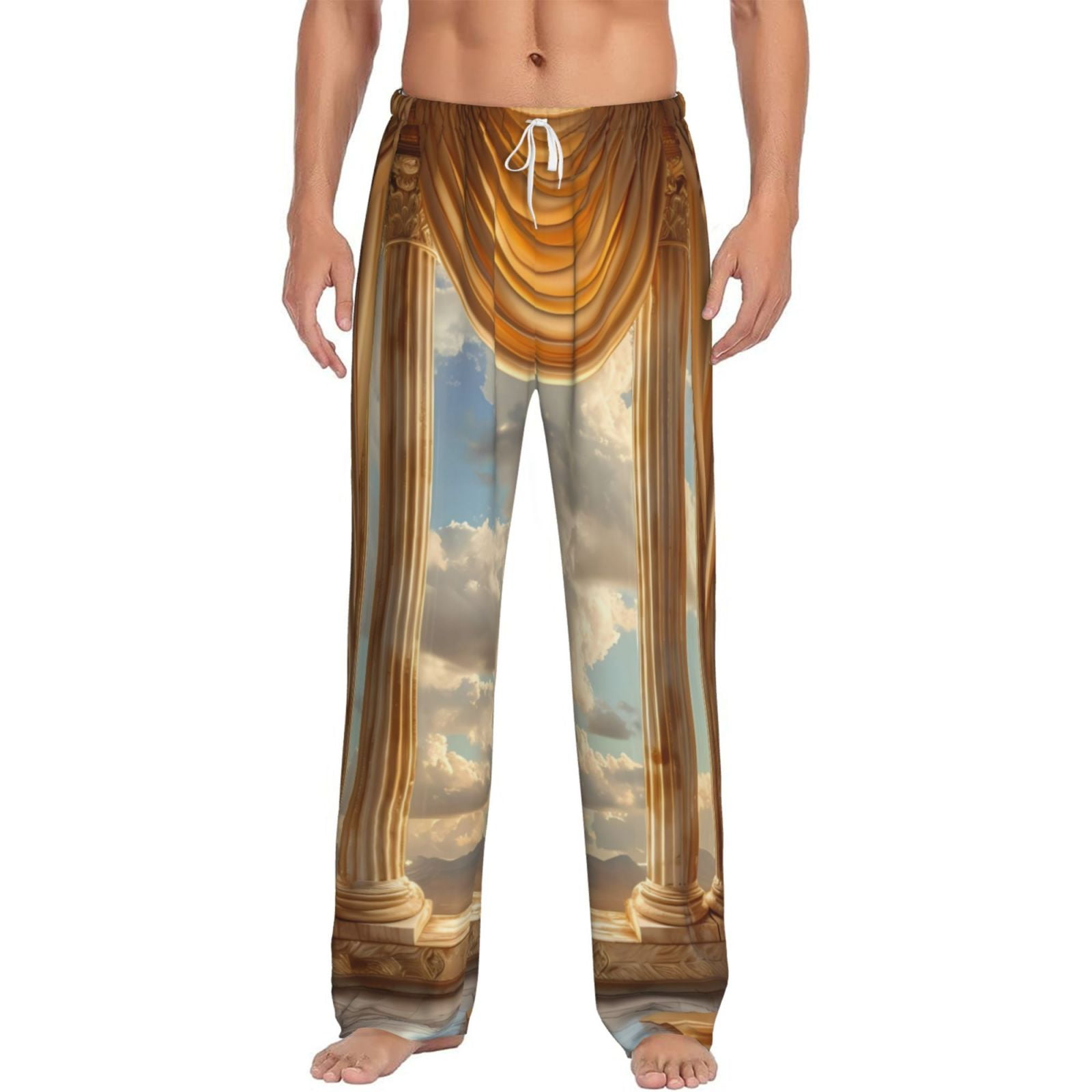 Uemuo Golden Drapes Pillars Clouds Pattern Men's Wide Leg Palazzo ...
