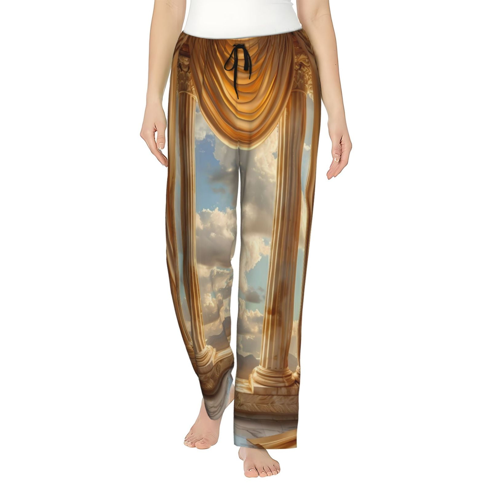 Uemuo Golden Drapes Pillars Clouds Pattern Women's Wide Leg Palazzo ...