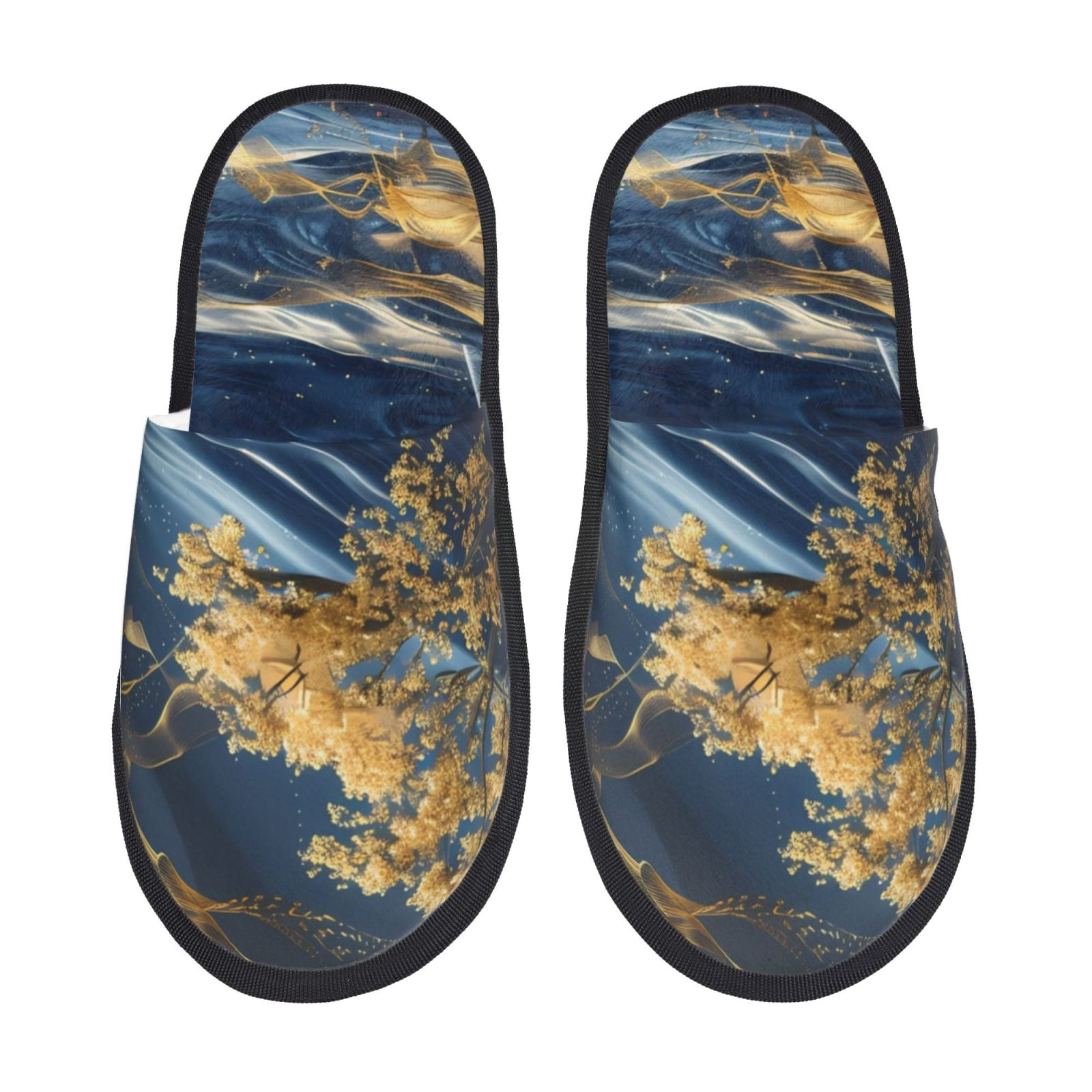 Uemuo Golden Fantasy Landscape Printe Plush Furry Slippers with EVA ...