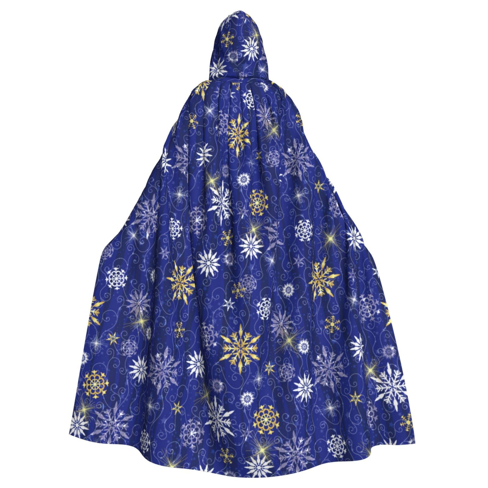 Uemuo Golden Snowflakes Royal Blue Pattern Hooded Cloak Cape with Hood ...
