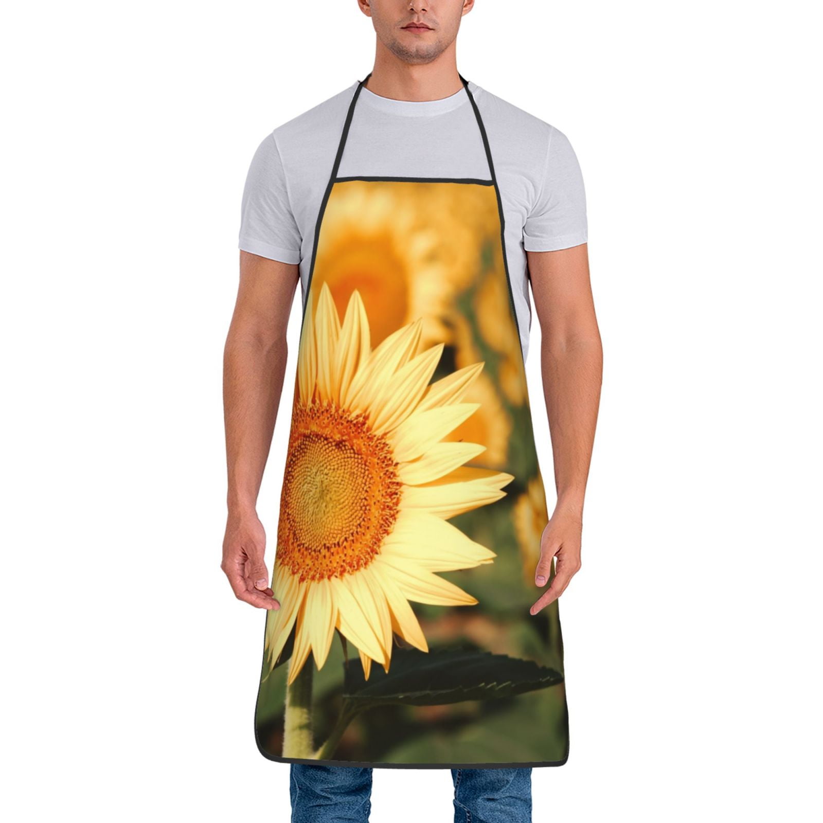 Uemuo Golden Sunflower In Field Printed Bib Apron, Adjustable , Water ...