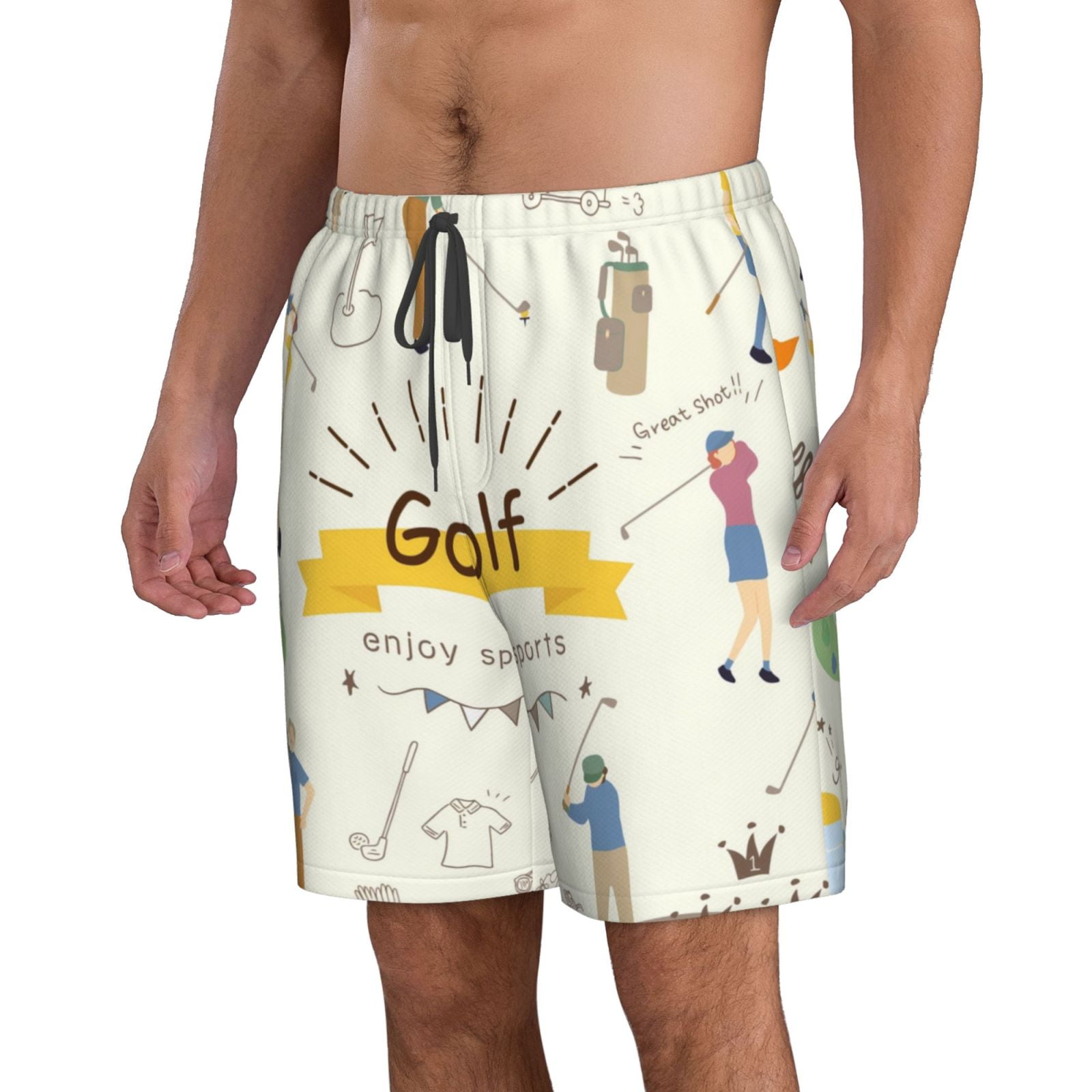 Uemuo Golf Icons And Golfer Pattern Men's Swim Trunks Hawaiian Beach ...