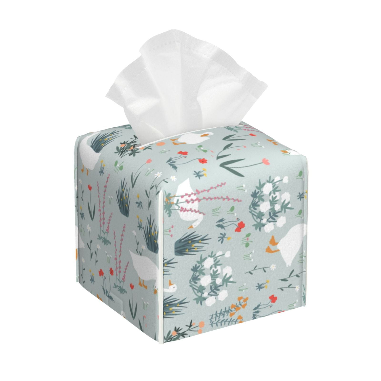 Uemuo Goose and Doodle Flowers Tissue Box Cover Holder, Square with ...