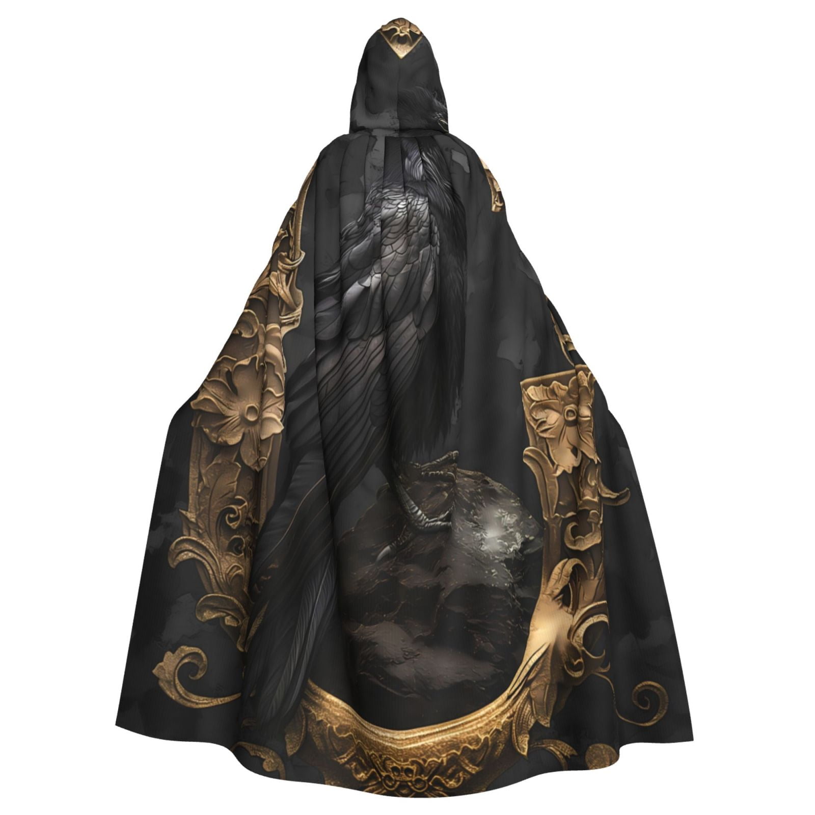 Uemuo Gothic Raven Portrait Pattern Hooded Cloak Cape with Hood ...