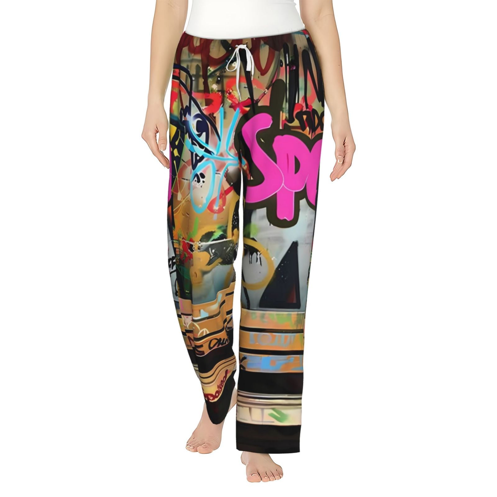 Uemuo Graffiti Lamp Urban Scene Pattern Women's Wide Leg Palazzo Lounge ...