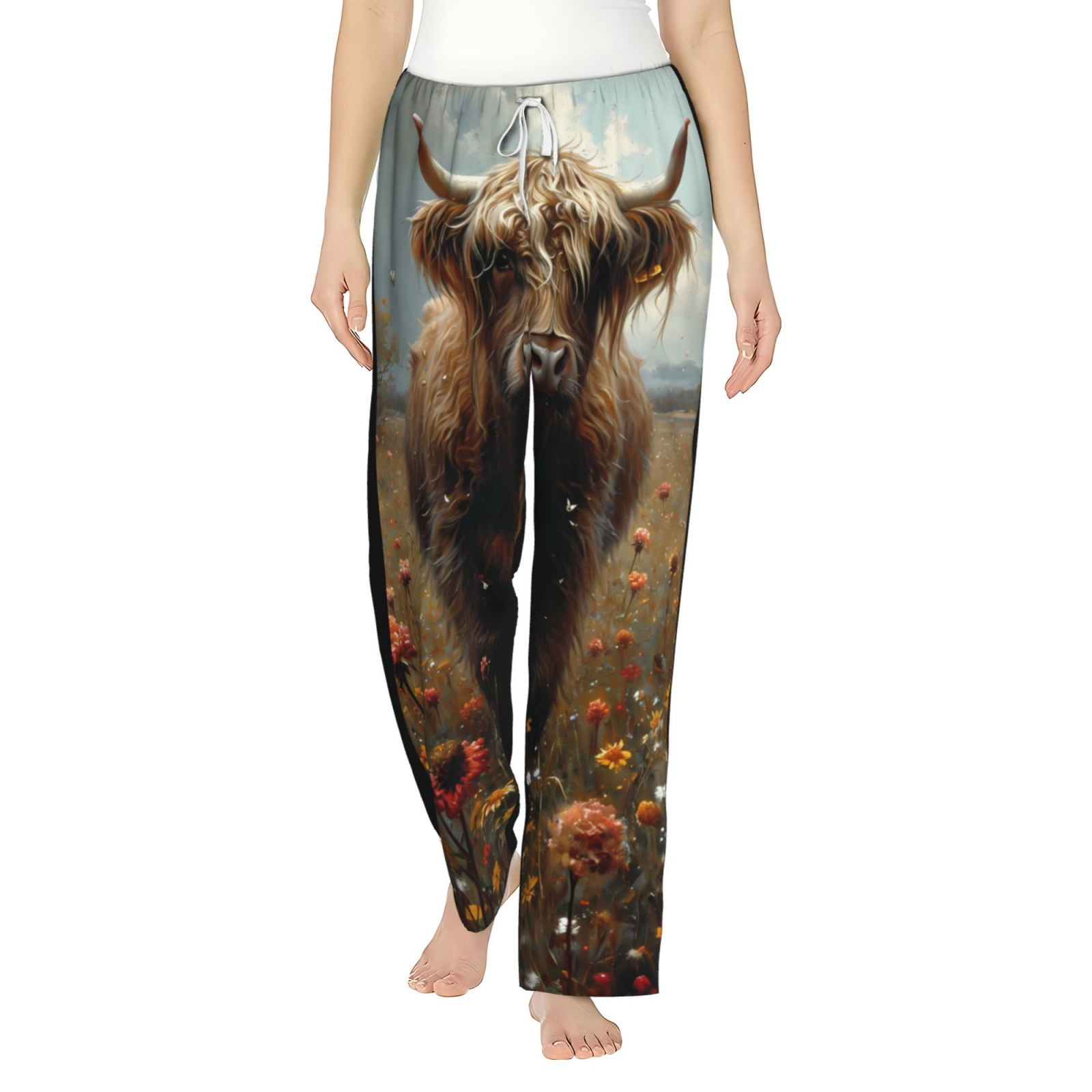 Uemuo Grassland Sunflower Cow Pattern Women's Wide Leg Palazzo Lounge ...