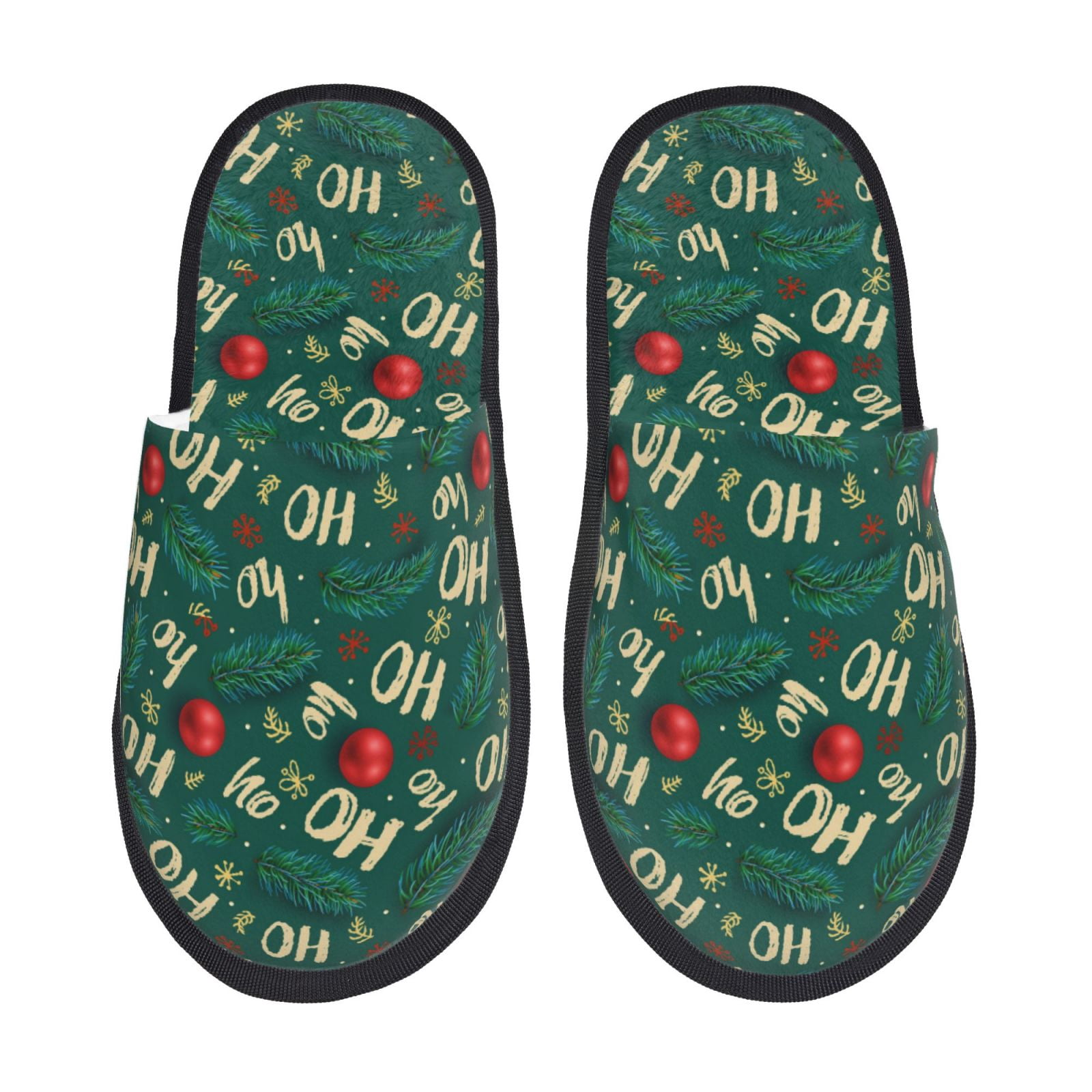 Uemuo Green Background With Ho Printe Plush Furry Slippers with EVA ...