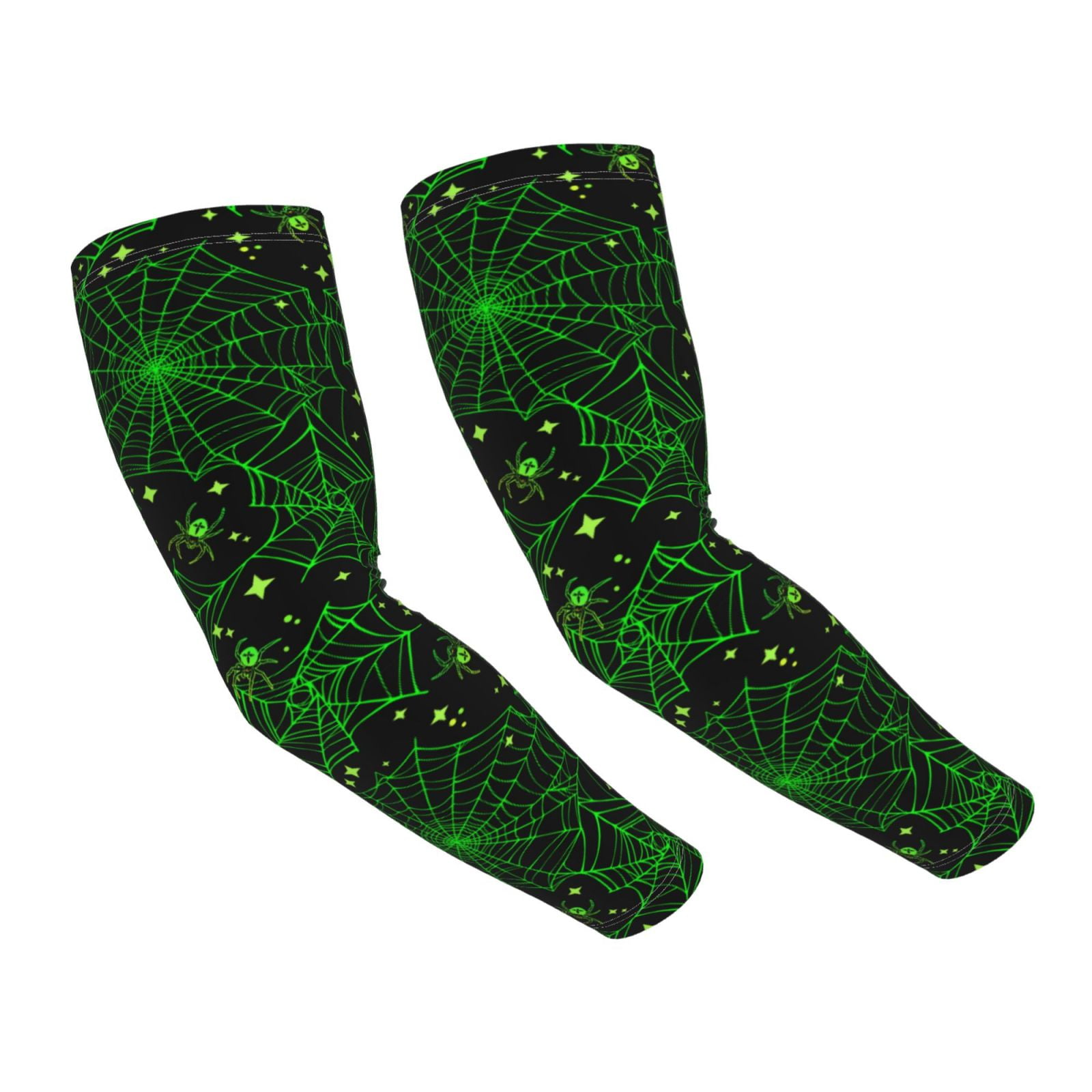 Uemuo Green Bright Web with Spiders Printed Arm Sleeves, Cooling UV Sun ...