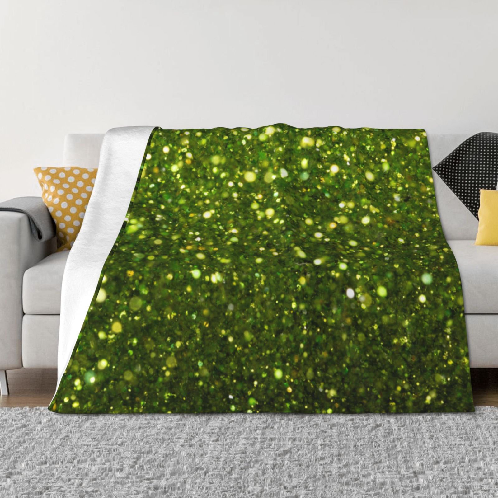Uemuo Green Glitter Sparkle Printed Throw Blanket for Couch, Fluffy ...