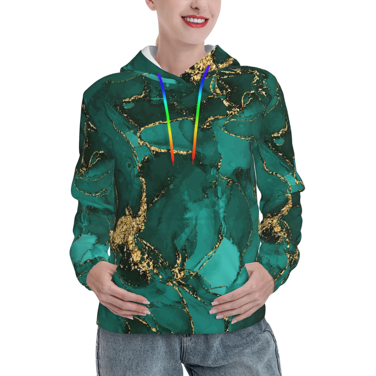 Uemuo Green Gold Glitter Pattern Women's Hoodie with Eye-catching ...