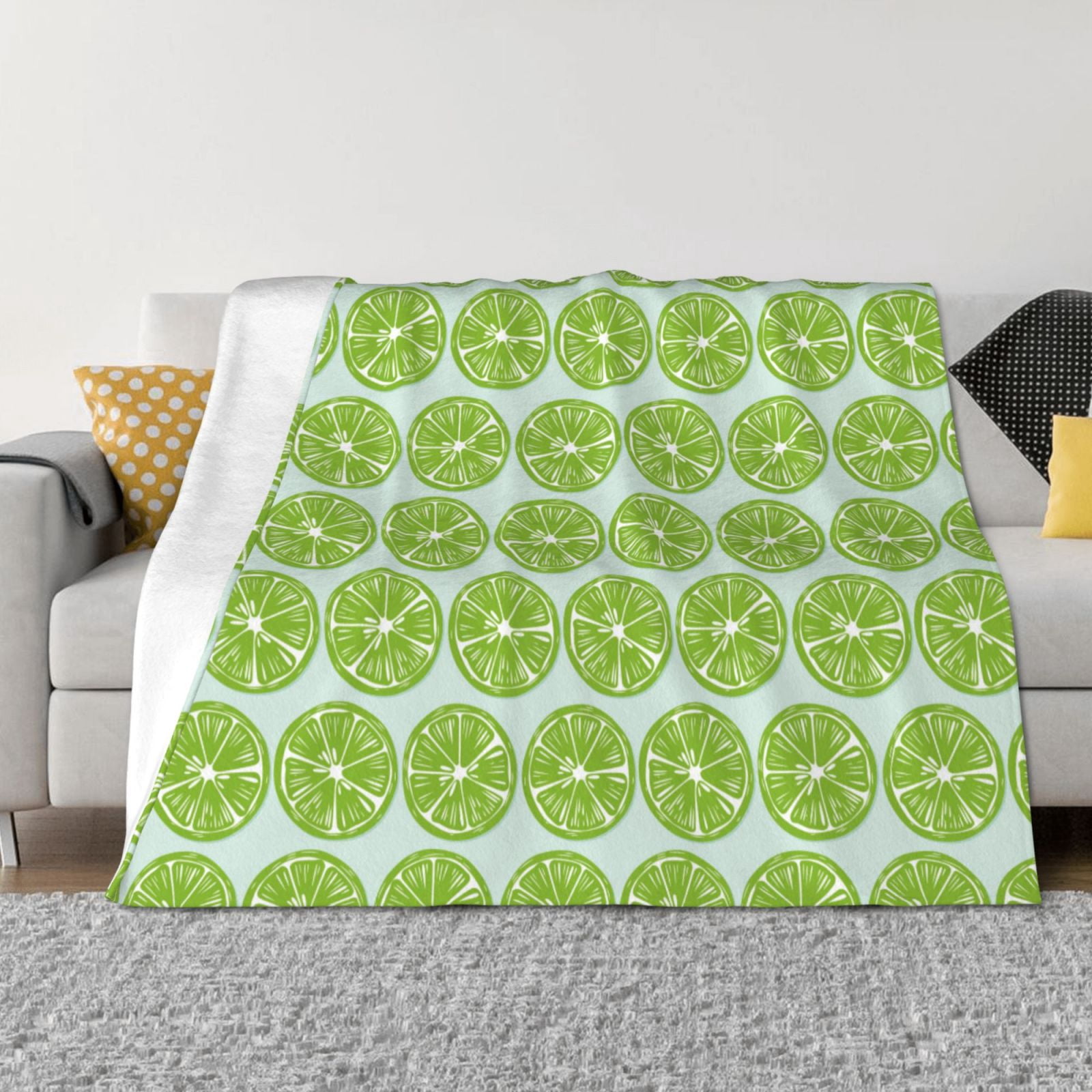 Uemuo Green Lemon Slices Printed Throw Blanket for Couch, Fluffy Fuzzy ...