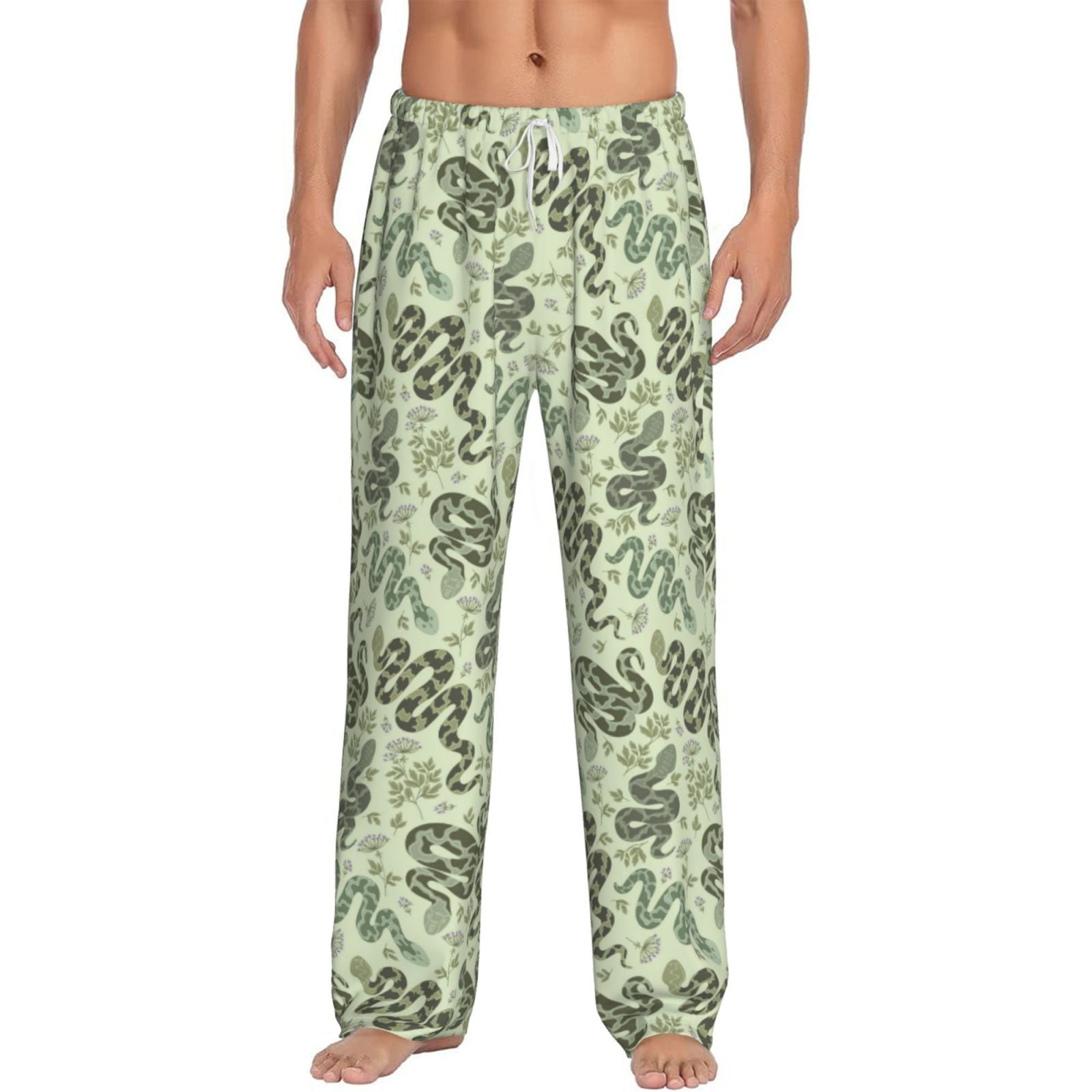 Uemuo Green Snake Pattern Men's Wide Leg Palazzo Lounge Pants with ...