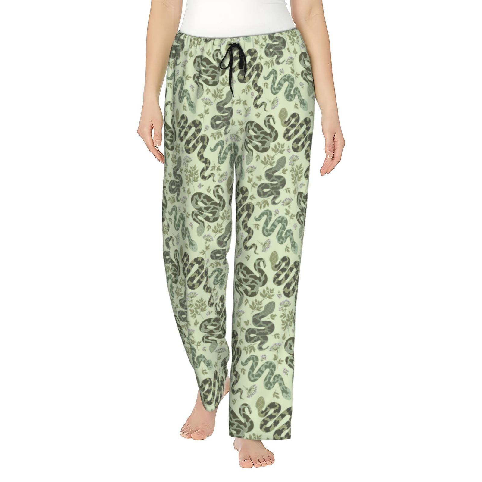 Uemuo Green Snake Pattern Women's Wide Leg Palazzo Lounge Pants with ...