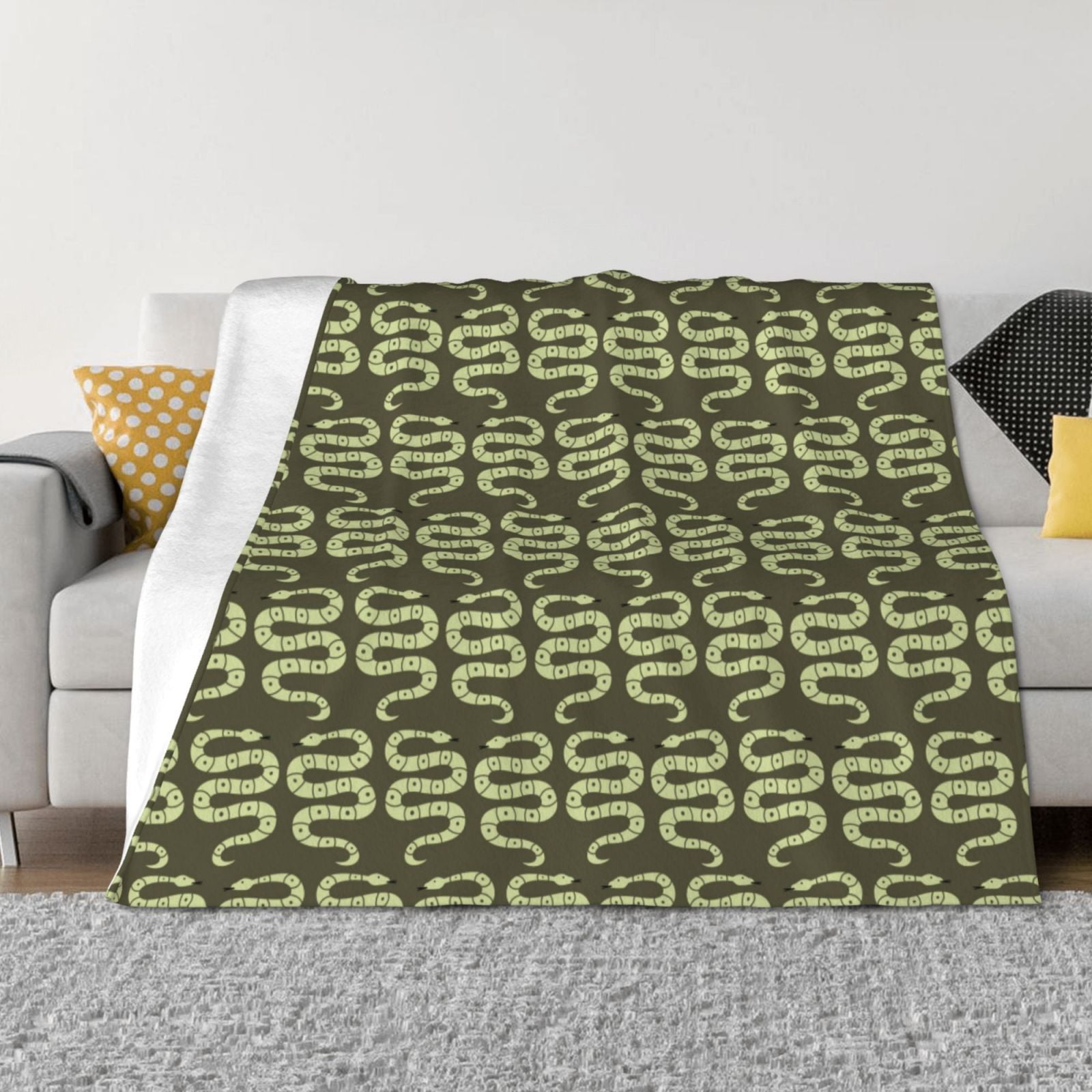 Uemuo Green Snake Printed Throw Blanket for Couch, Fluffy Fuzzy ...