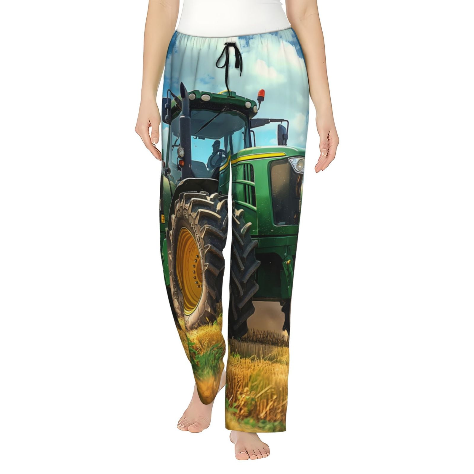 Uemuo Green Tractor Field Pattern Women's Wide Leg Palazzo Lounge Pants ...