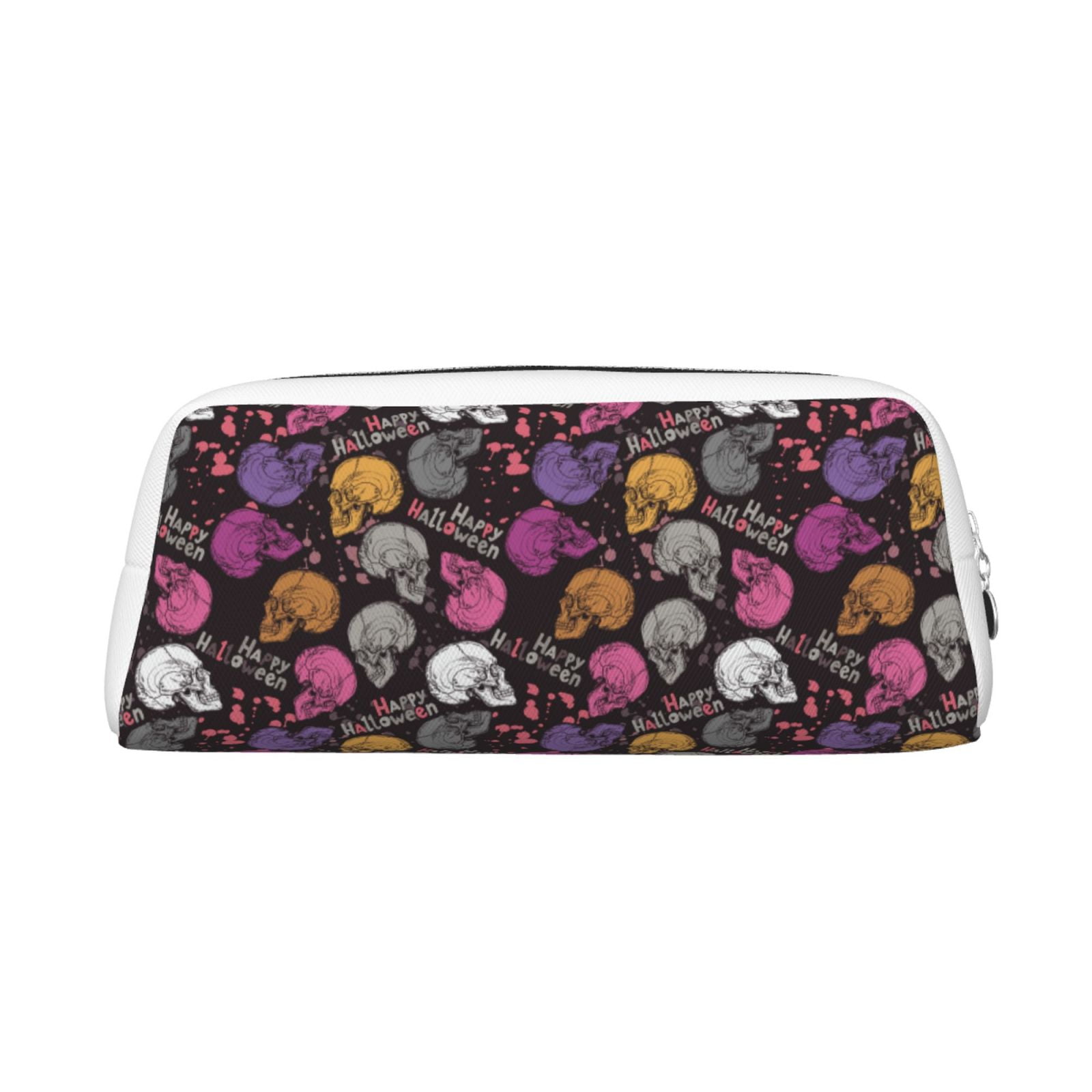 Uemuo Halloween Skeleton Printed Leather Pencil Case, Pencil Pouch ...